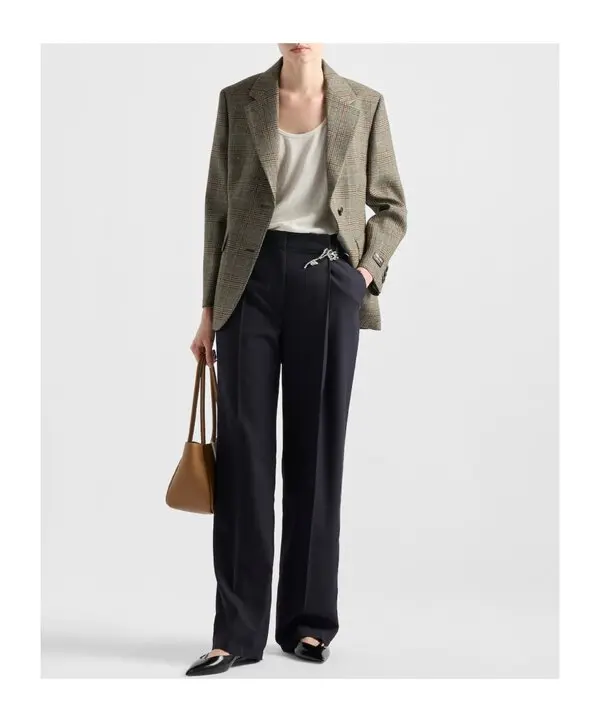 Prada High-waisted Tailored Trousers With Jewel Brooch Detail