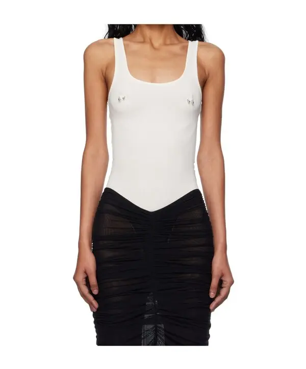 MUGLER Scoop-neck Embellished Bodysuit - Black