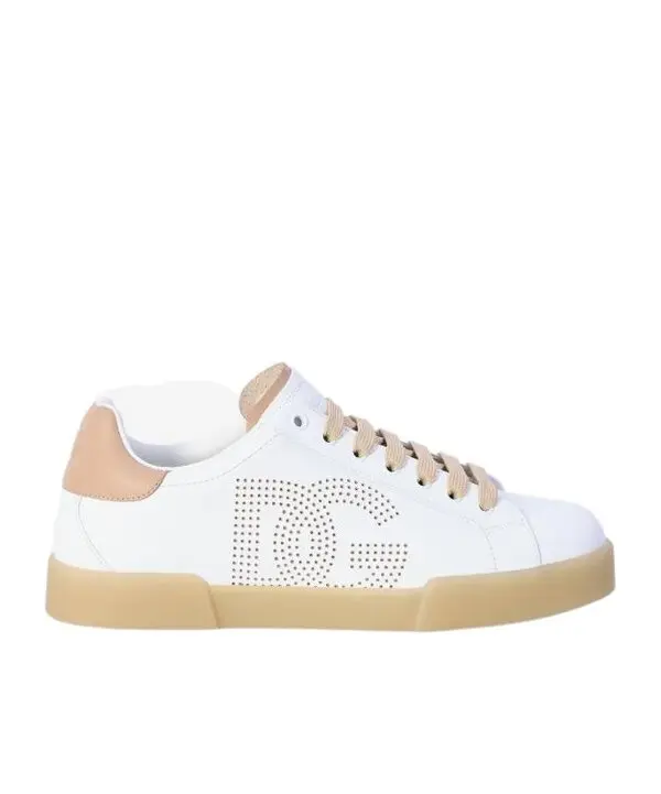 Dolce & Gabbana Dg Logo Perforated Leather Sneakers - White