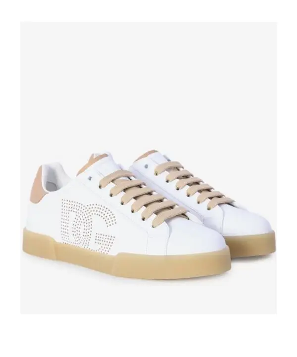 Dolce & Gabbana Dg Logo Perforated Leather Sneakers - White