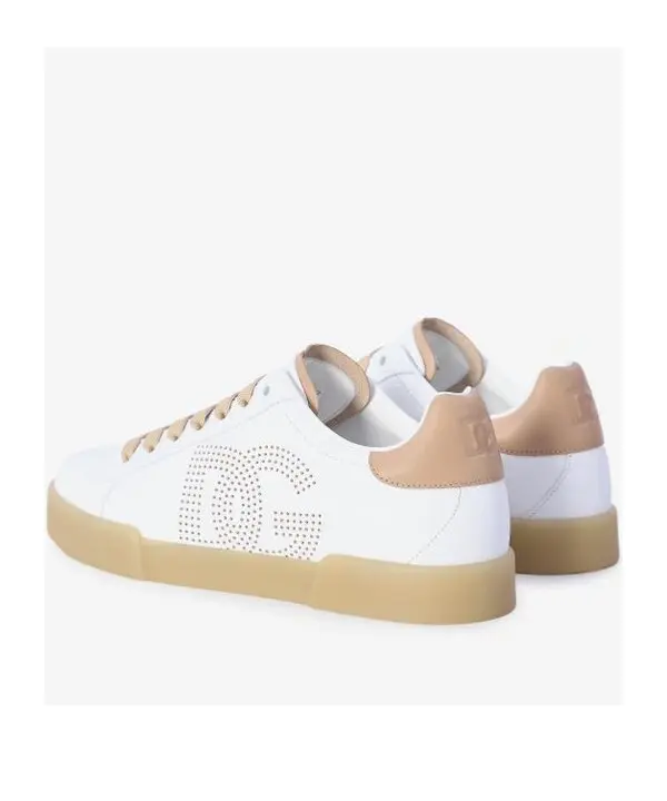 Dolce & Gabbana Dg Logo Perforated Leather Sneakers - White