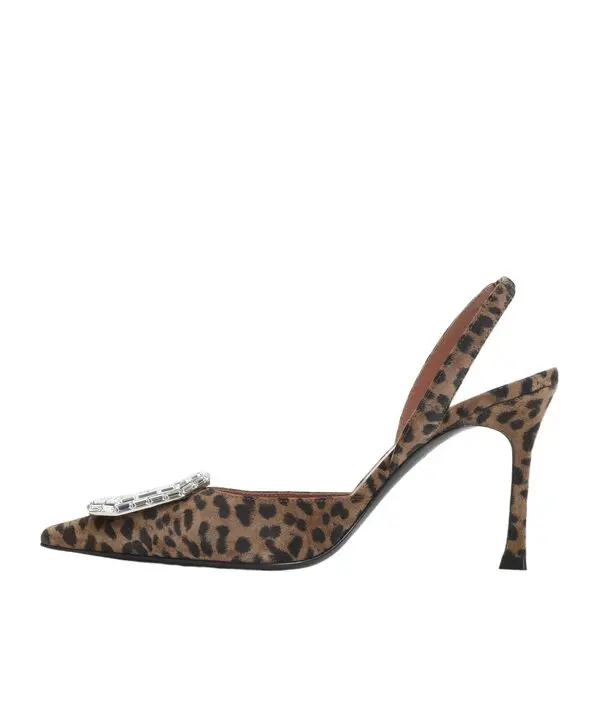 Amina Muaddi Pointed Toe Crystal Embellished Slingback Sandals - Brown