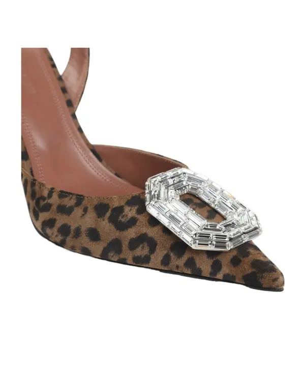 Amina Muaddi Pointed Toe Crystal Embellished Slingback Sandals - Brown