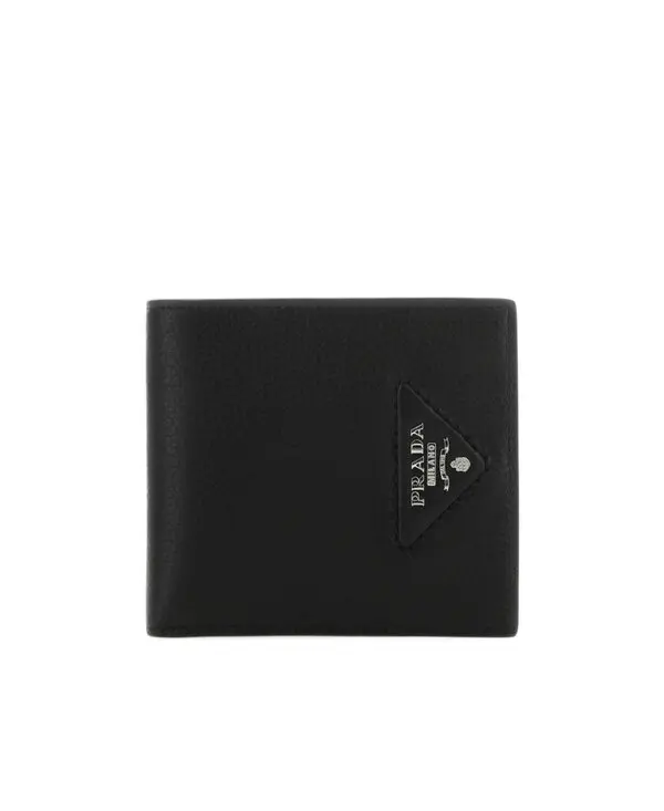 Prada Logo Plaque Bi-fold Wallet - Black