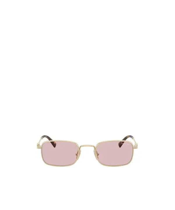 Miu Miu Rectangular Sunglasses With Gold Tone Accents - Pink
