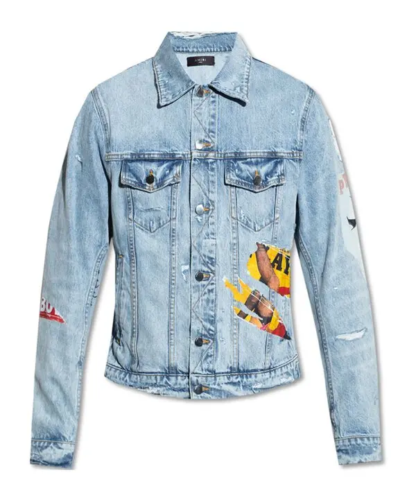 Amiri Long-sleeved Denim Trucker Jacket With Graphic Embellishments