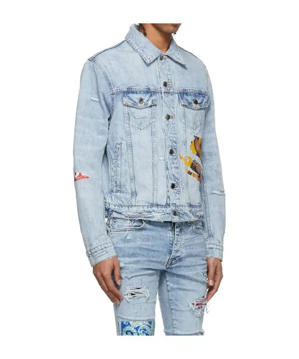 Amiri Long-sleeved Denim Trucker Jacket With Graphic Embellishments