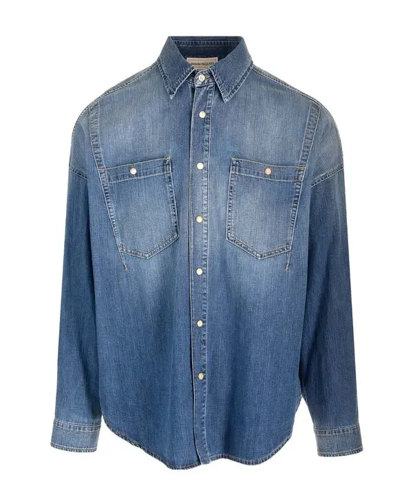 Alexander McQueen Dart-detailed Long Sleeved Denim Shirt