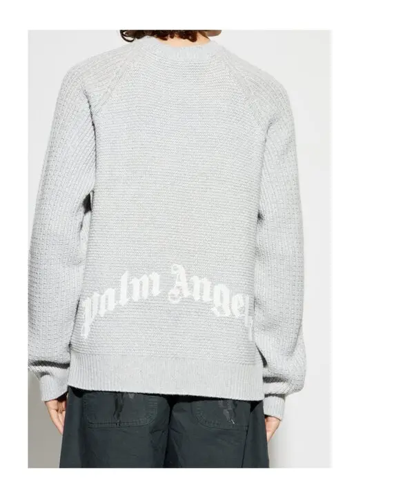 Palm Angels Curved Logo Knitted Jumper - Grey