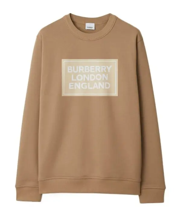 Burberry Crewneck Long Sleeve Hoodie With Contrast Logo - Camel