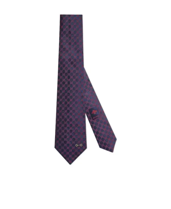 Gucci Gg Logo Embroidered Jacquard Tie - Blue