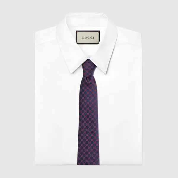 Gucci Gg Jacquard Neck Tie - Blue
