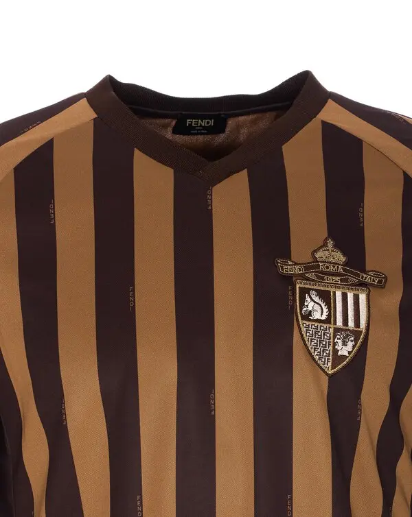 Fendi V-neck Striped T-shirt - No