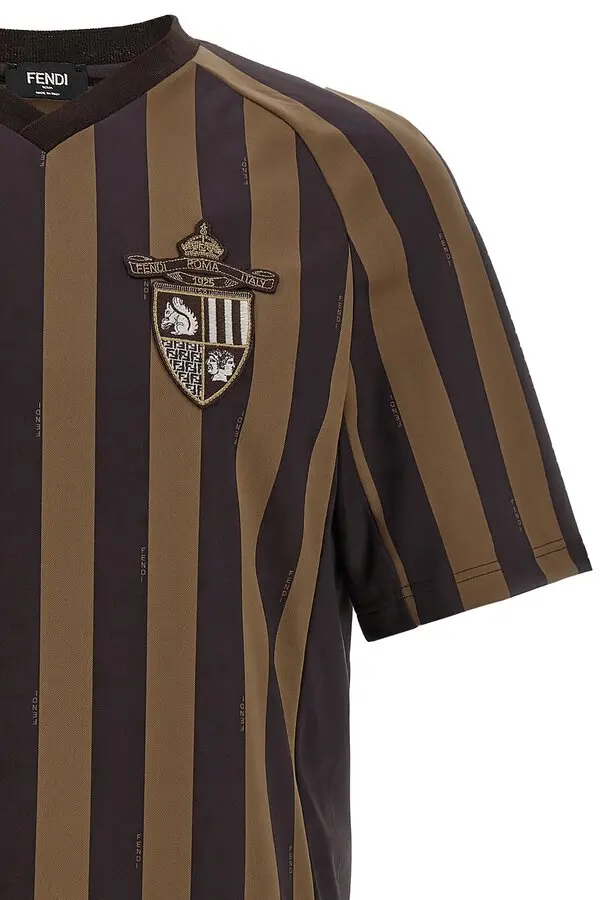 Fendi V-neck Striped T-shirt - No