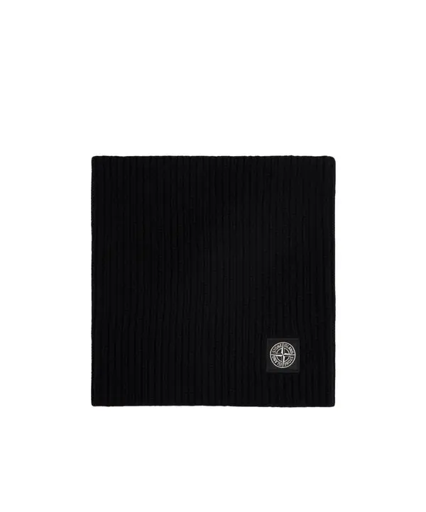 Stone Island Logo Patch Ribbed Scarf - Black
