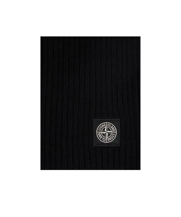 Stone Island Logo Patch Ribbed Scarf - Black