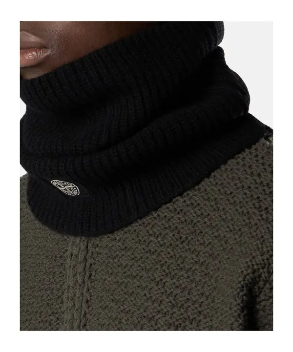 Stone Island Logo Patch Ribbed Scarf - Black