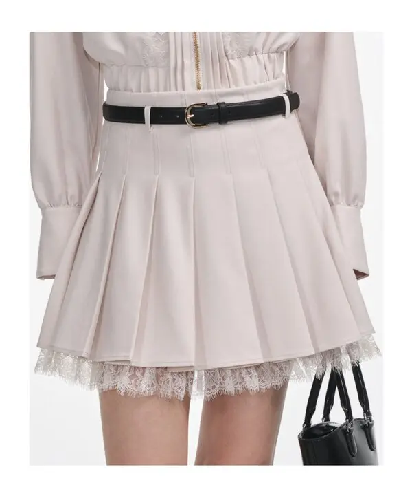 SELF-PORTRAIT Pleated Mini Skirt With Lace Trim