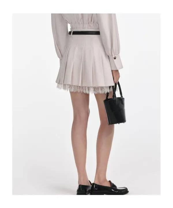 SELF-PORTRAIT Pleated Mini Skirt With Lace Trim