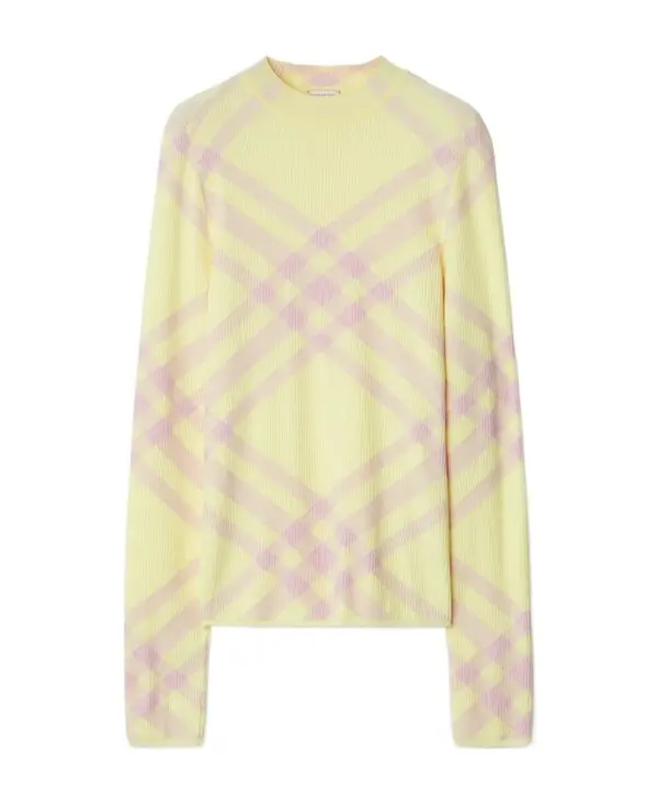 Burberry Check-pattern Ribbed-knit Crewneck Jumper - Nude
