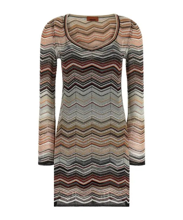 Missoni Chevron Sequin Mini Knitted Dress - Brown