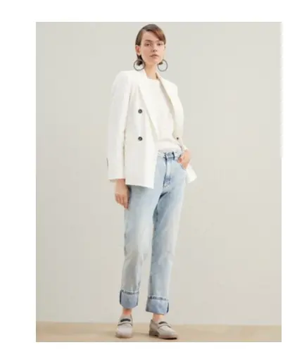 Brunello Cucinelli Roll-cuff Straight Leg Jeans - White