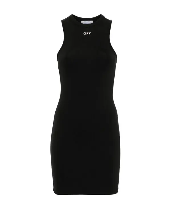 Off-White Sleeveless Mini Dress With Logo Detail - Black