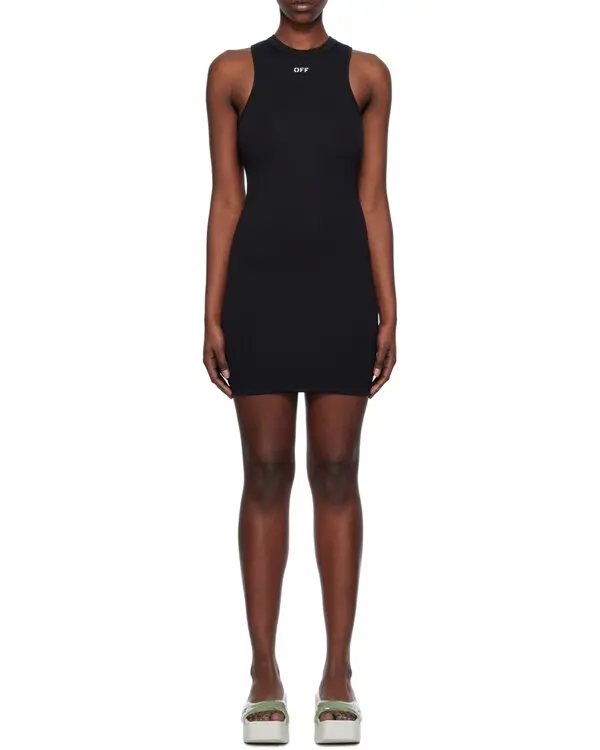 Off-White Sleeveless Mini Dress With Logo Detail - Black