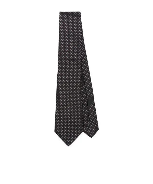 Dolce & Gabbana Silk Neck Tie With Geometric Pattern - Black