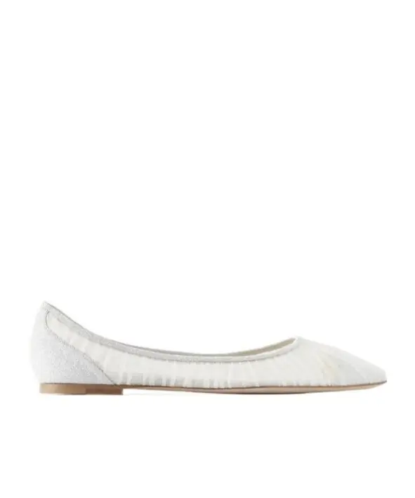 JIMMY CHOO Ivory Glittered Tulle Ballerinas