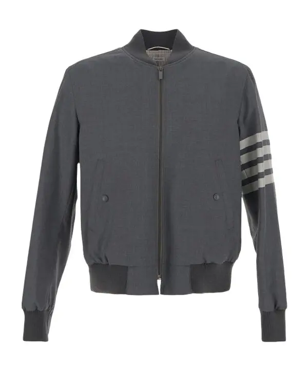 Thom Browne 4-bar Zipped Bomber Jacket - Medium Gray