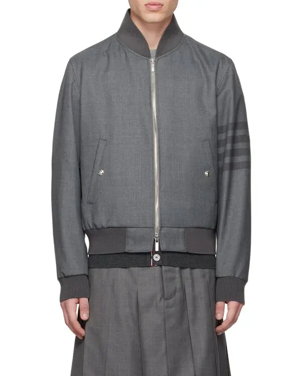 Thom Browne 4-bar Zipped Bomber Jacket - Medium Gray