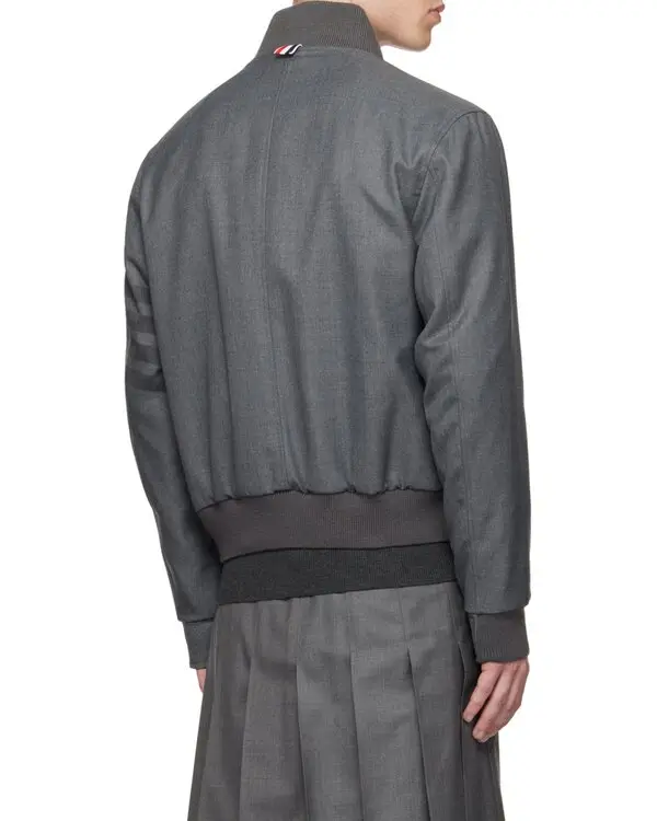Thom Browne 4-bar Zipped Bomber Jacket - Medium Gray