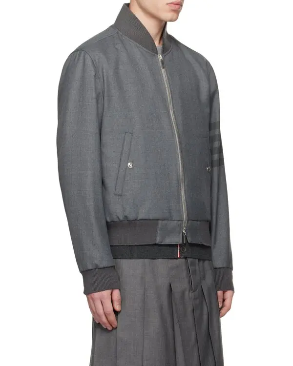 Thom Browne 4-bar Zipped Bomber Jacket - Medium Gray