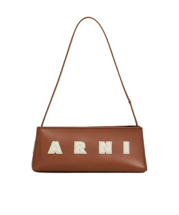 Marni Logo Patch Shoulder Bag - Mocha/ivory