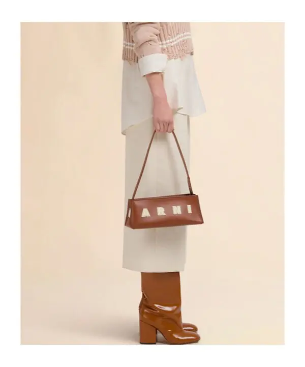 Marni Logo Patch Shoulder Bag - Mocha/ivory