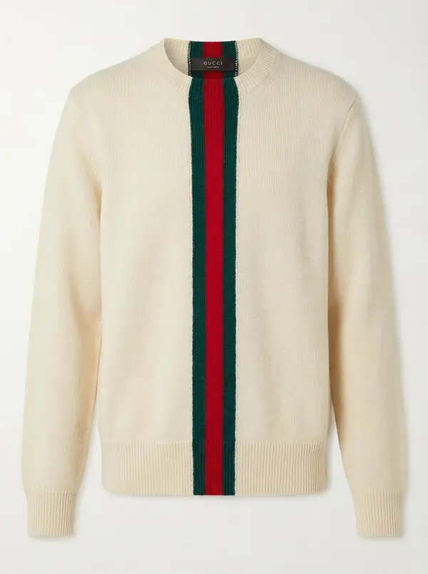 Gucci Knit Wool Sweater With Web Intarsia - Ivory