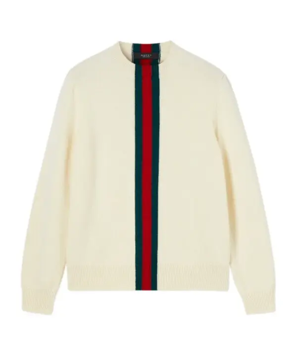 Gucci Knit Wool Sweater With Web Intarsia - Ivory