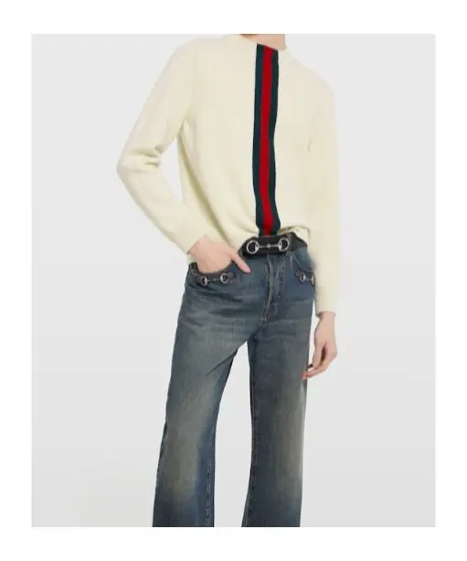 Gucci Knit Wool Sweater With Web Intarsia - Ivory