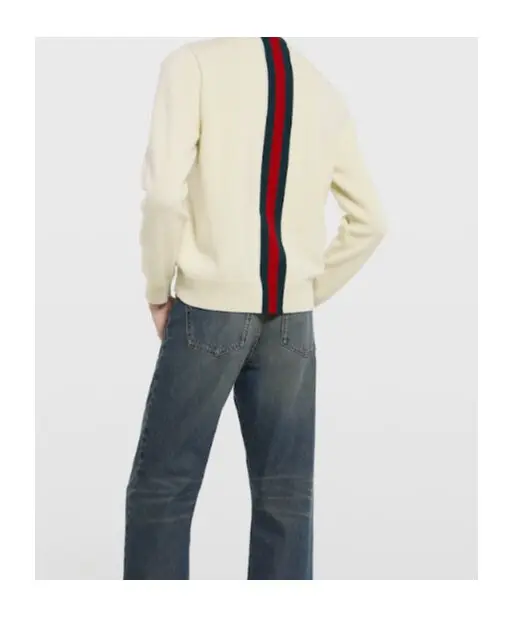 Gucci Knit Wool Sweater With Web Intarsia - Ivory