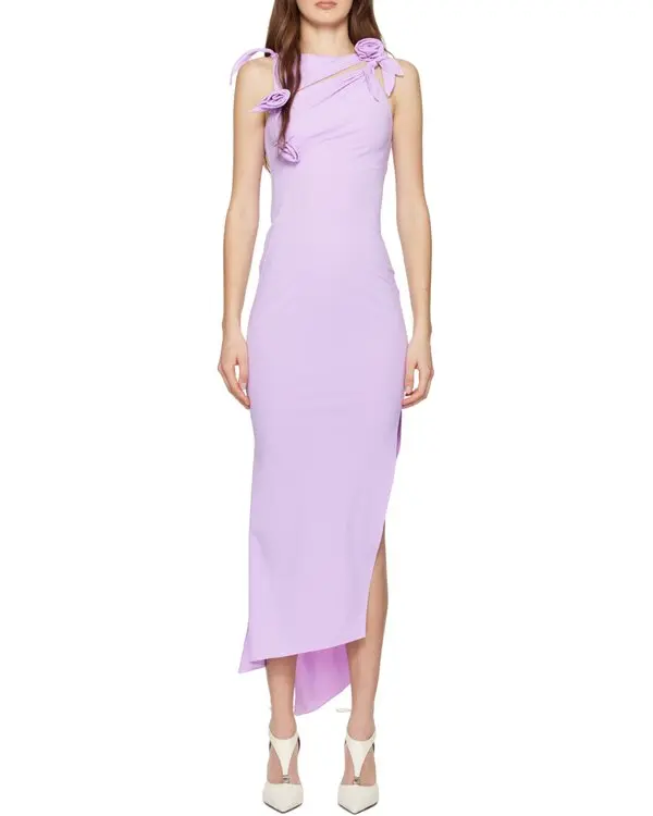 Coperni Sleeveless Midi Dress With Floral Decorations And Tie Details - Pink