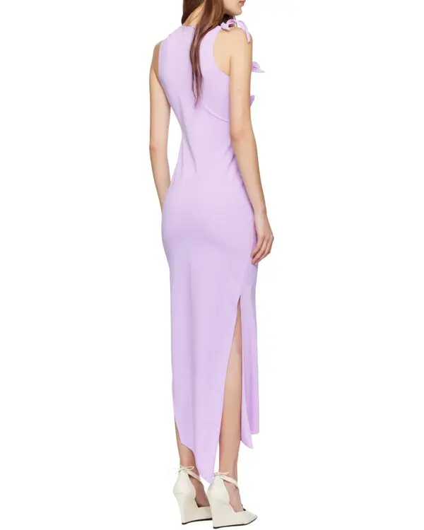 Coperni Sleeveless Midi Dress With Floral Decorations And Tie Details - Pink
