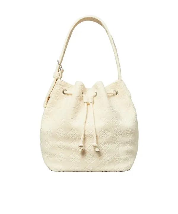 Tory Burch Textured Monogram Bucket Bag - Pearly