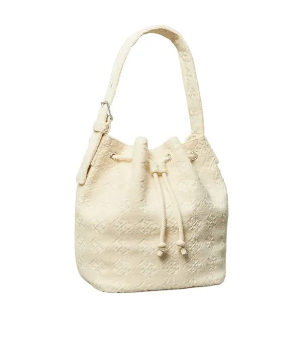 Tory Burch Textured Monogram Bucket Bag - Pearly