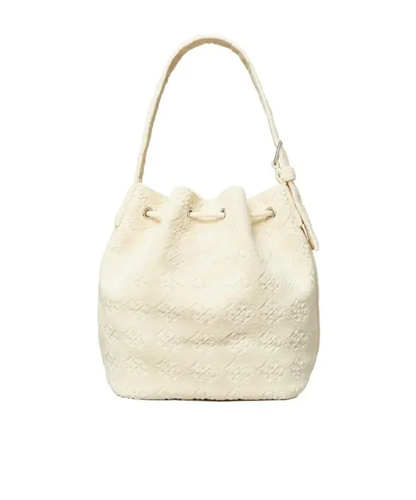 Tory Burch Textured Monogram Bucket Bag - Pearly