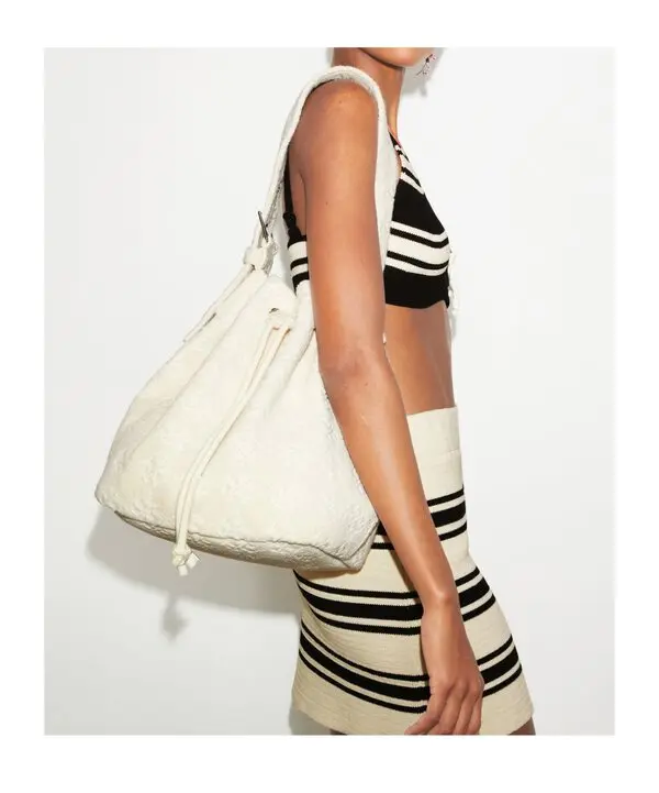 Tory Burch Textured Monogram Bucket Bag - Pearly