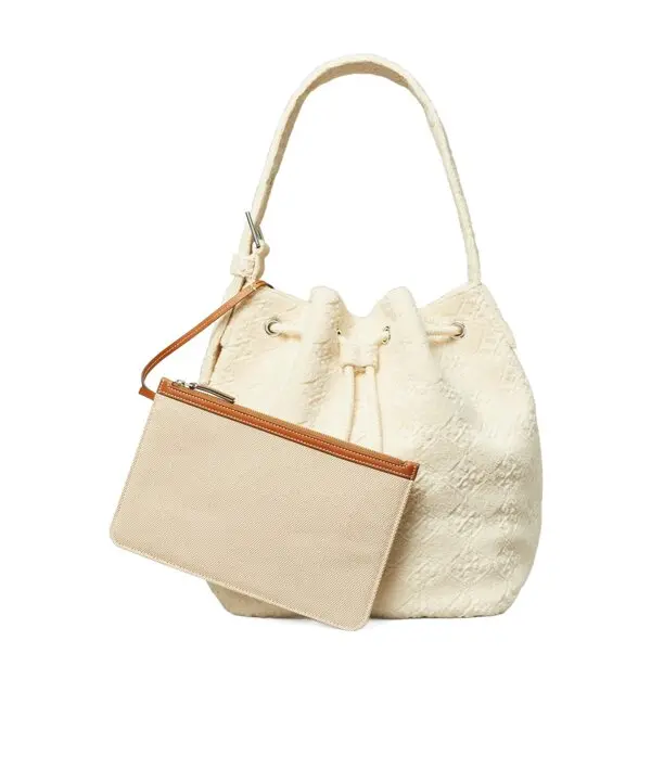 Tory Burch Textured Monogram Bucket Bag - Pearly