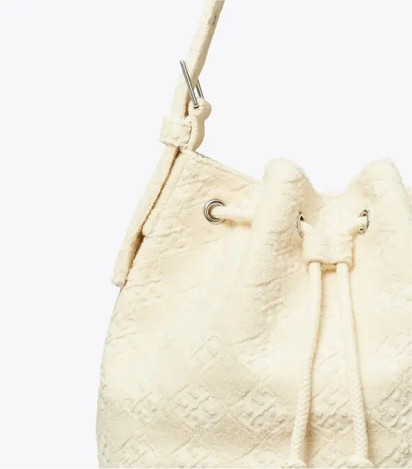 Tory Burch Textured Monogram Bucket Bag - Pearly