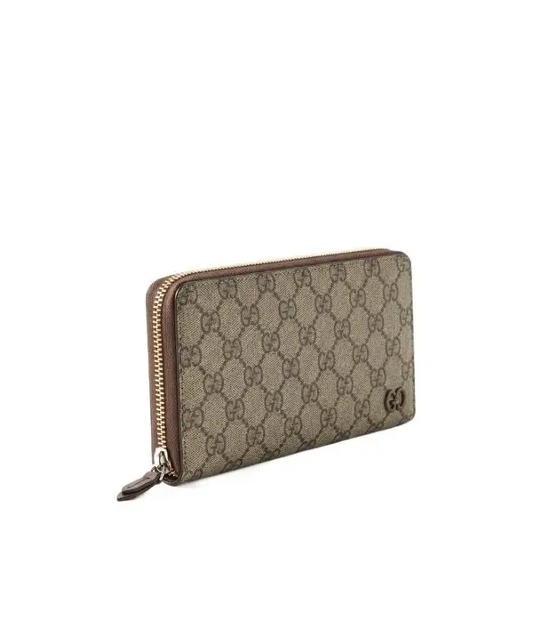 Gucci Brown Interior Gg Zip Around Wallet - Beige And Dark Brown