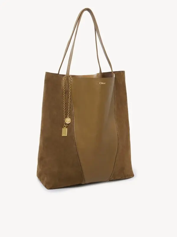Chloé Large Tote Bag With Chain Detail - Deep Khaki